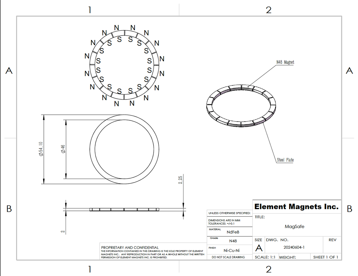 54 x 46 x 2.5mm MagSafe Neodymium Rare Earth Magnet Phone Attachment ...